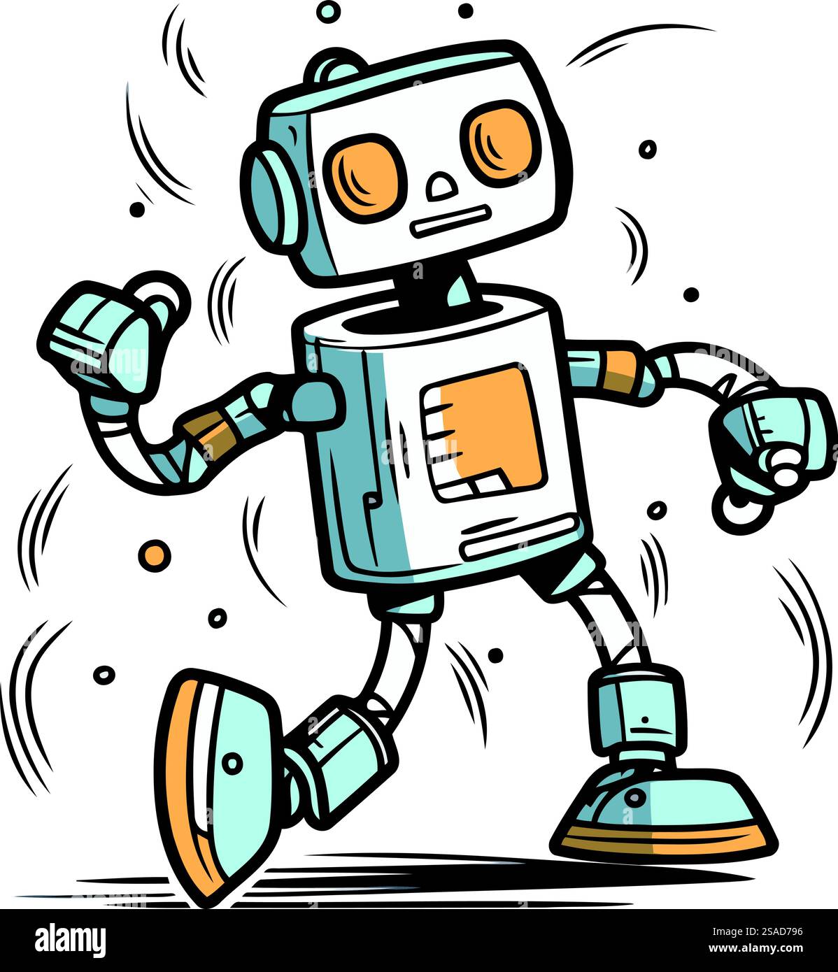 Robot running. Vector cartoon illustration. Isolated on white ...