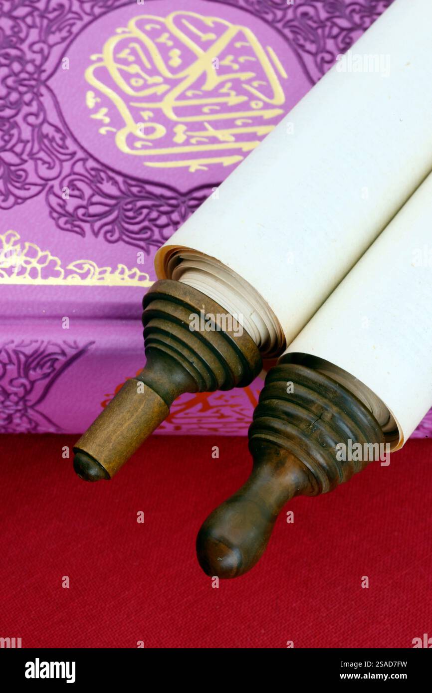 Torah scrolls in Hebrew and quran in Arabic. Relationship between ...