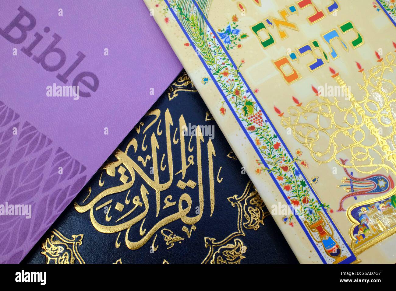 Bible, Quran and Torah. Concept of interfaith dialogue. Christianity ...
