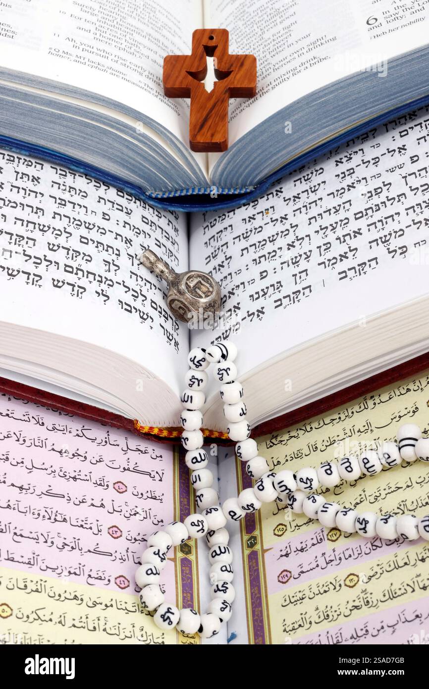 Bible, Quran and Torah. Concept of interfaith dialogue. Christianity ...