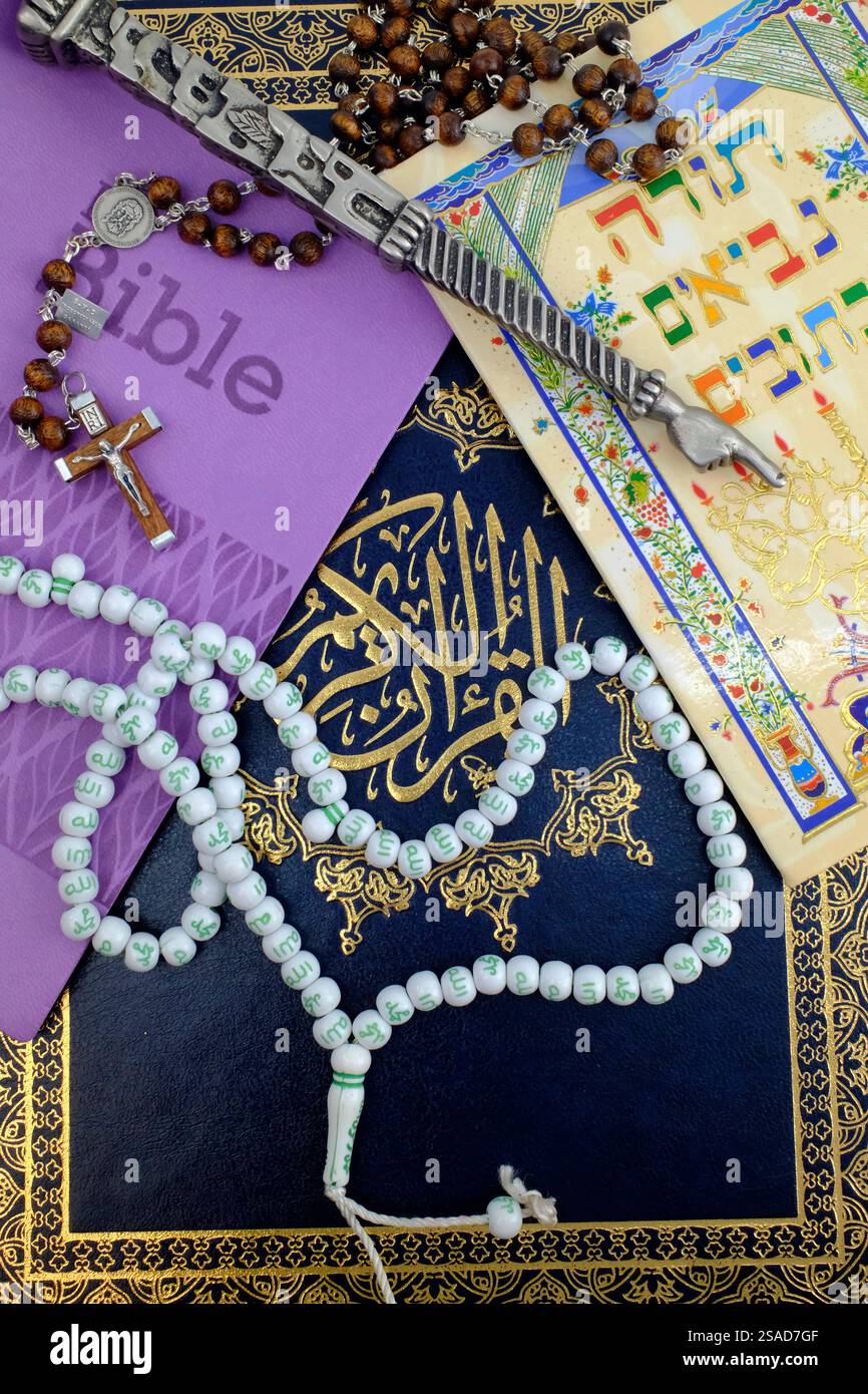 Bible, Quran and Torah. Concept of interfaith dialogue. Christianity ...