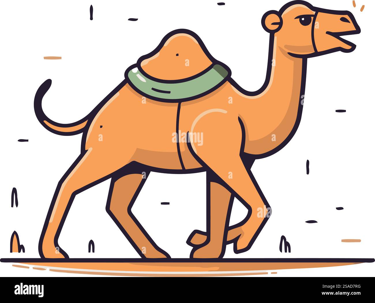 Camel vector illustration in flat style. Cute cartoon camel stands on ...