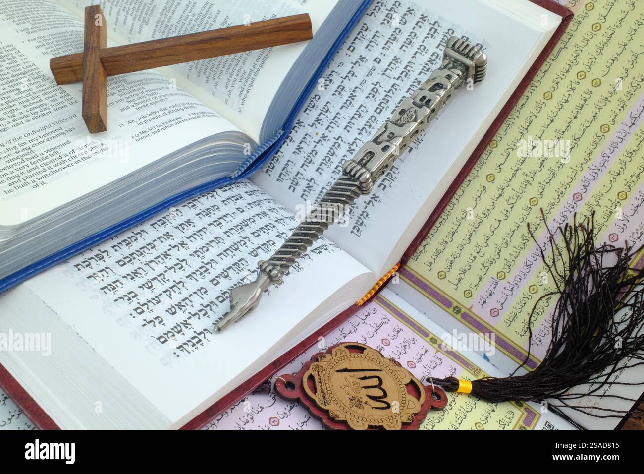Bible, Quran and Torah. Concept of interfaith dialogue. Christianity ...