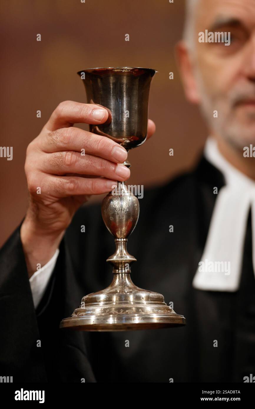 Sunday service in a Protestant church. Communion in memory of the Last ...
