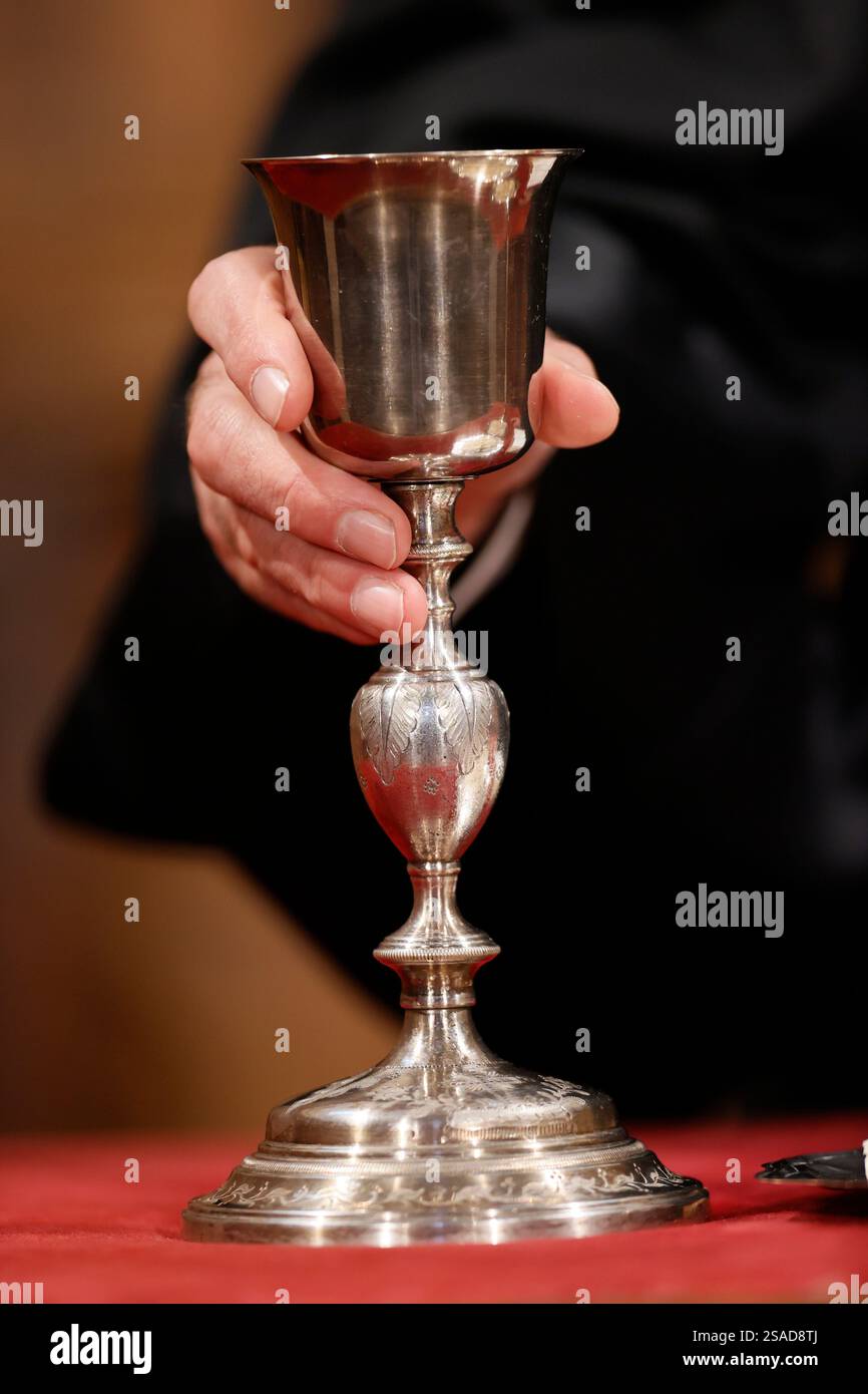 Sunday service in a Protestant church. Communion in memory of the Last ...