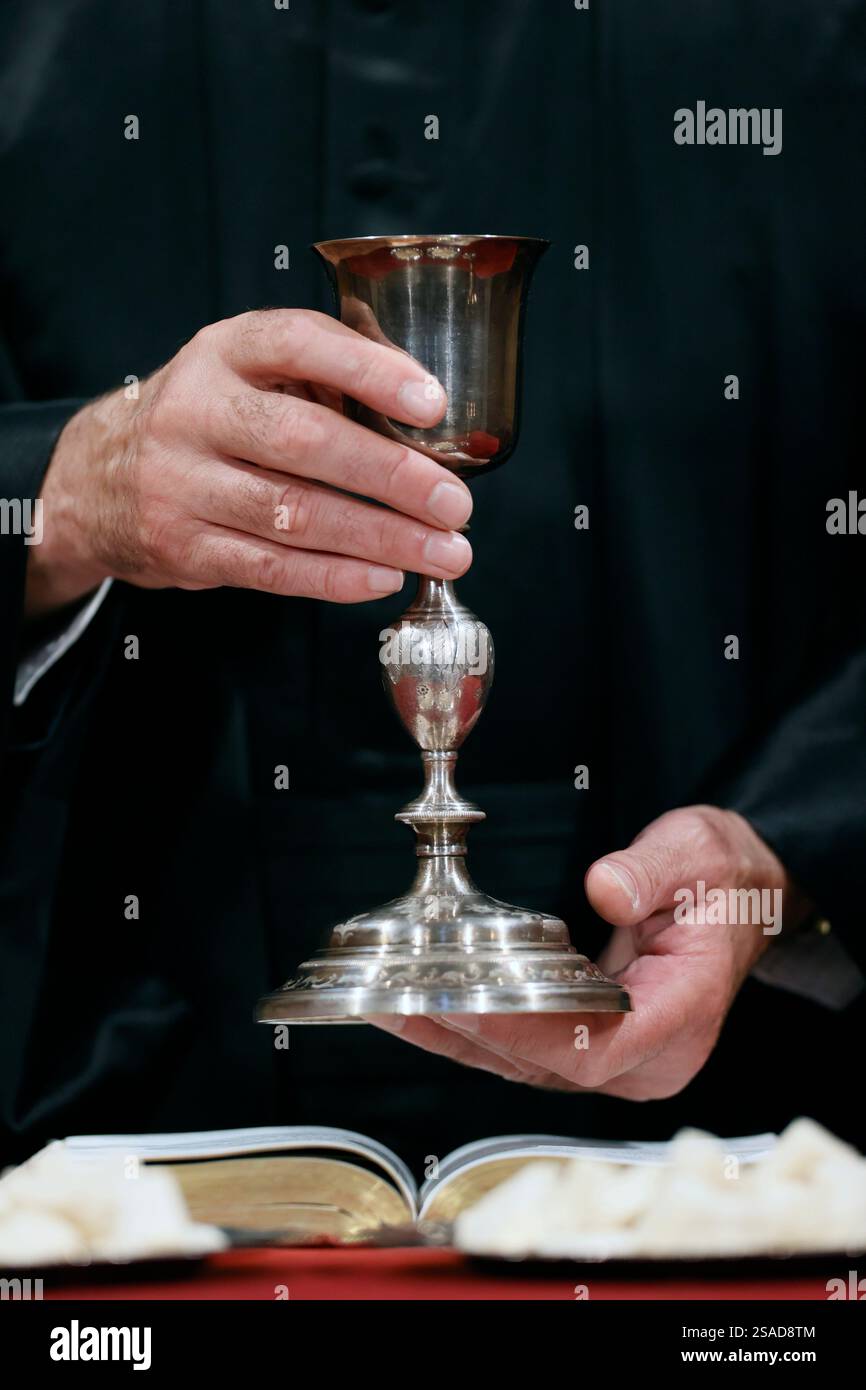 Sunday service in a Protestant church. Communion in memory of the Last ...