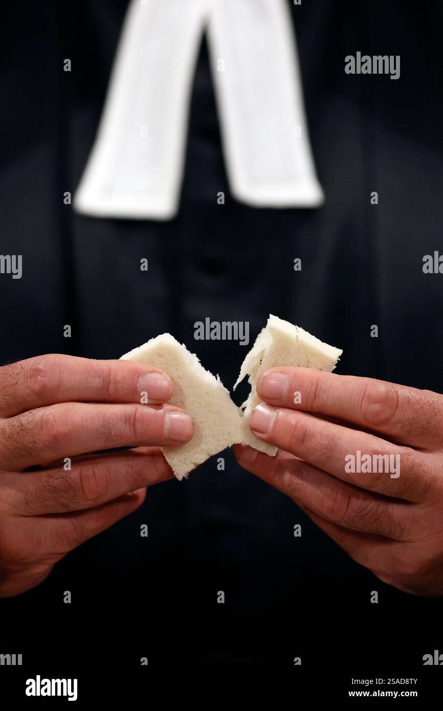 Sunday service in a Protestant church. Communion in memory of the Last ...