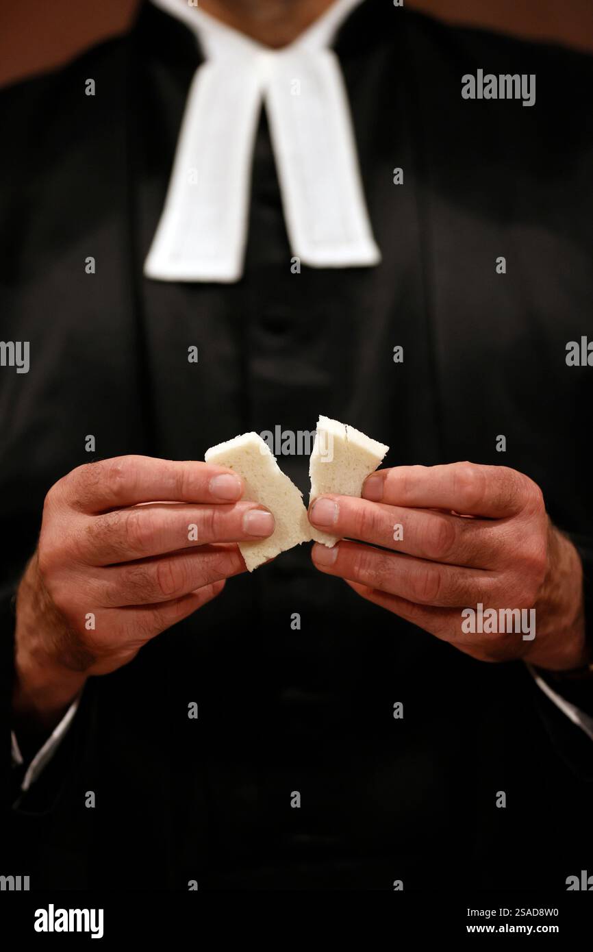 Sunday service in a Protestant church. Communion in memory of the Last ...