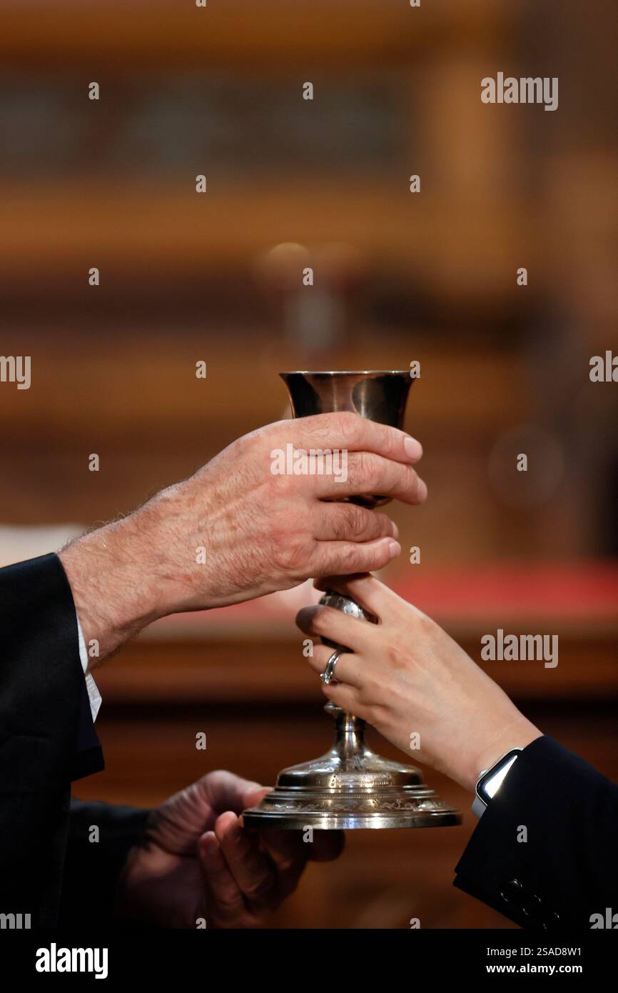 Sunday service in a Protestant church. Communion in memory of the Last ...