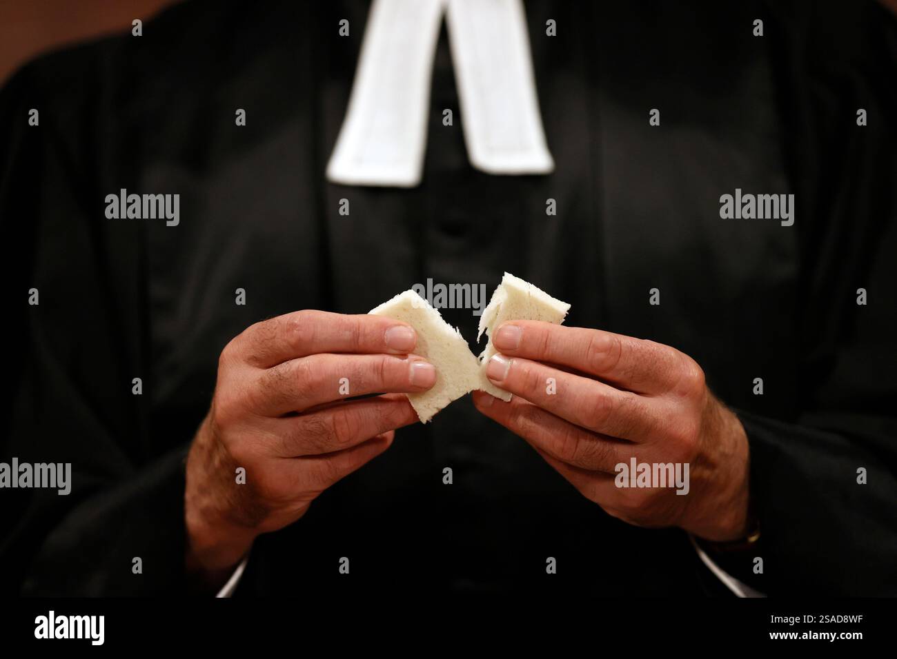 Sunday service in a Protestant church. Communion in memory of the Last ...