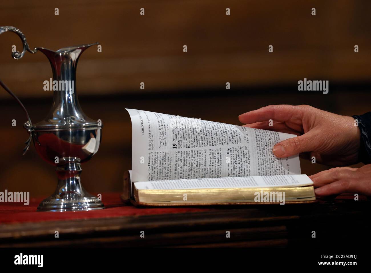Baptism ceremony in a Protestant temple. Paris. France Stock Photo - Alamy