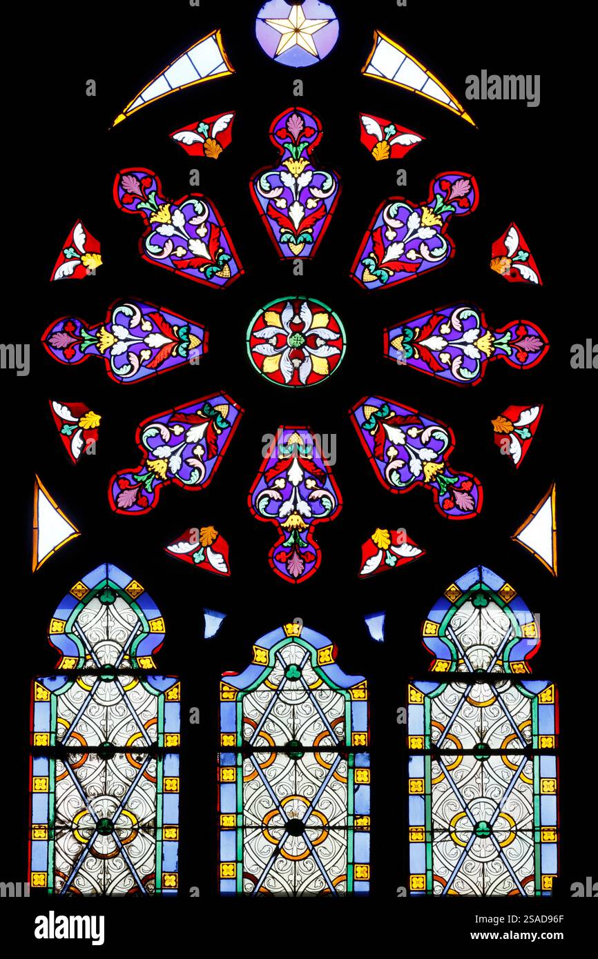 Protestant church. Stained glass window. Rose. Paris. France Stock ...
