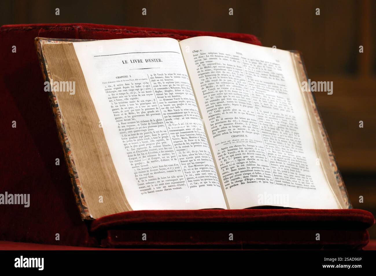 Old bible open in a church. The book of Esther. Paris. France Stock ...