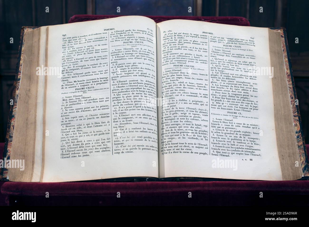 Old bible open in a church. The psalms. Paris. France Stock Photo - Alamy