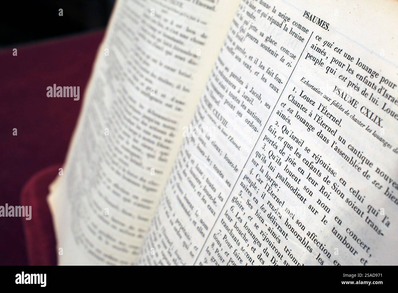 Old bible open in a church. The psalms. Paris. France Stock Photo - Alamy