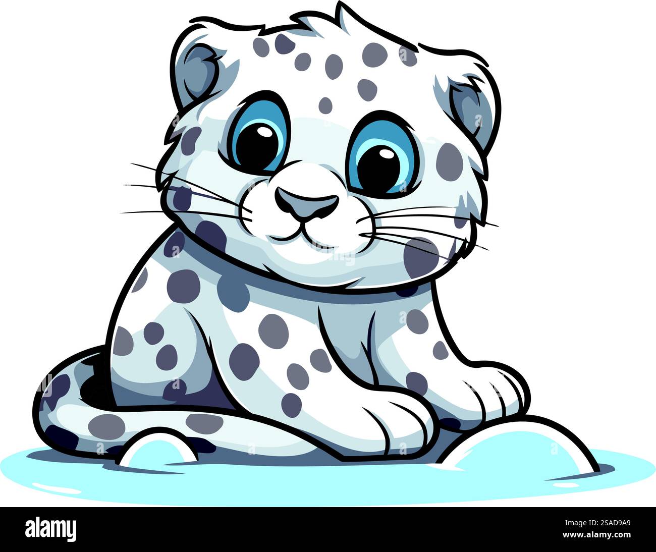 Cute cartoon snow leopard sitting on ice. Vector illustration Stock ...