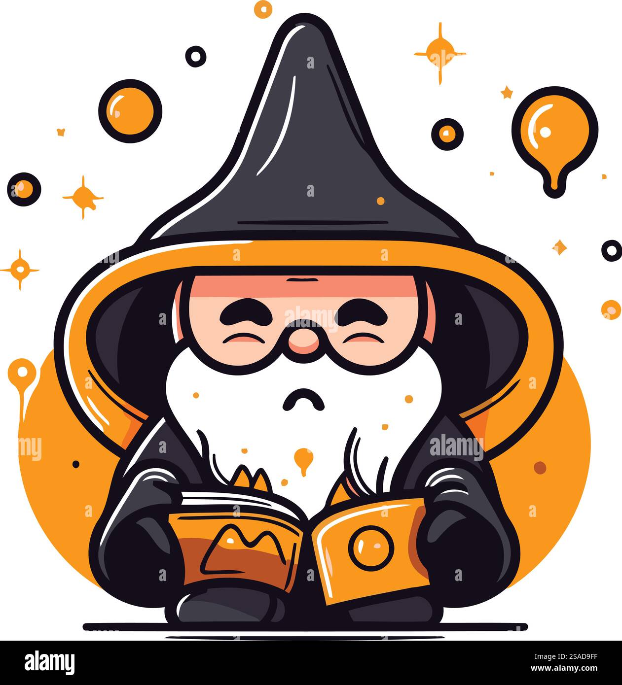 Cute wizard reading a book. Vector illustration in cartoon style Stock ...
