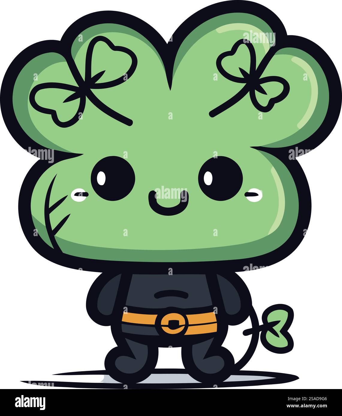 Cute cartoon green frog with clover leaf. Vector illustration Stock ...
