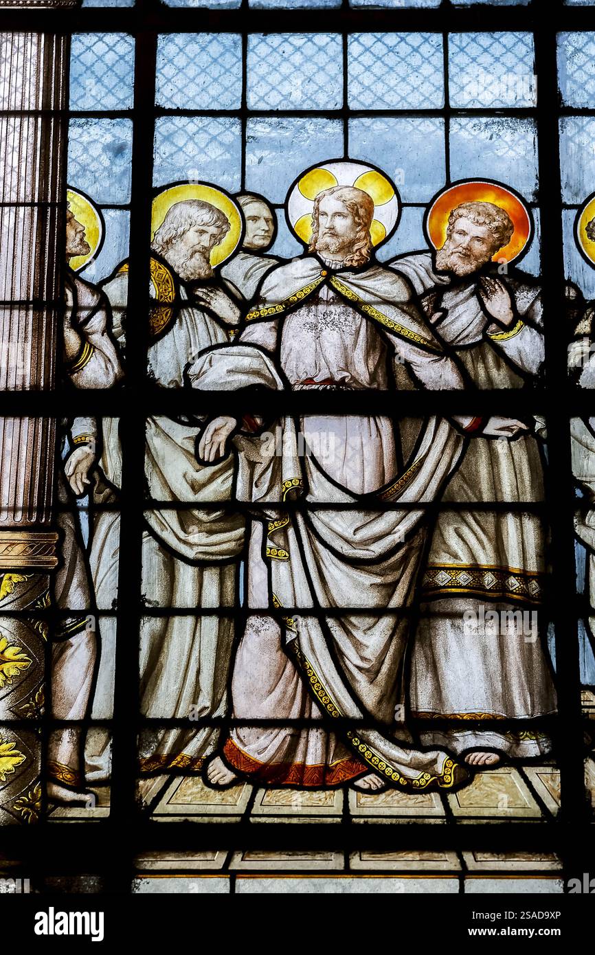 Stained glass depicting Jesus with Saint Philip in Saint Philippe du ...