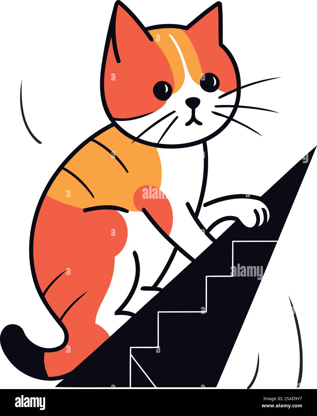 Cute cat sitting on the stairs. Vector illustration in flat style Stock ...