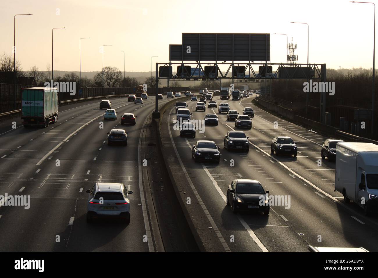 Heavy Traffic On The M25 London Orbital Motorway Between Junction 17 ...