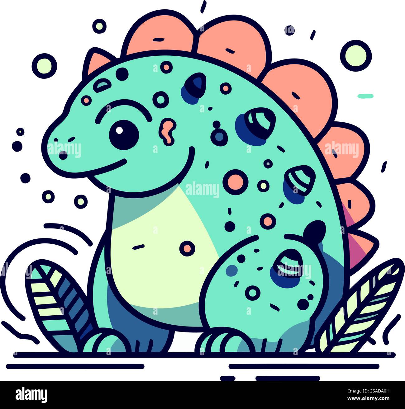 Cute cartoon dinosaur. Vector illustration in doodle style Stock Vector ...