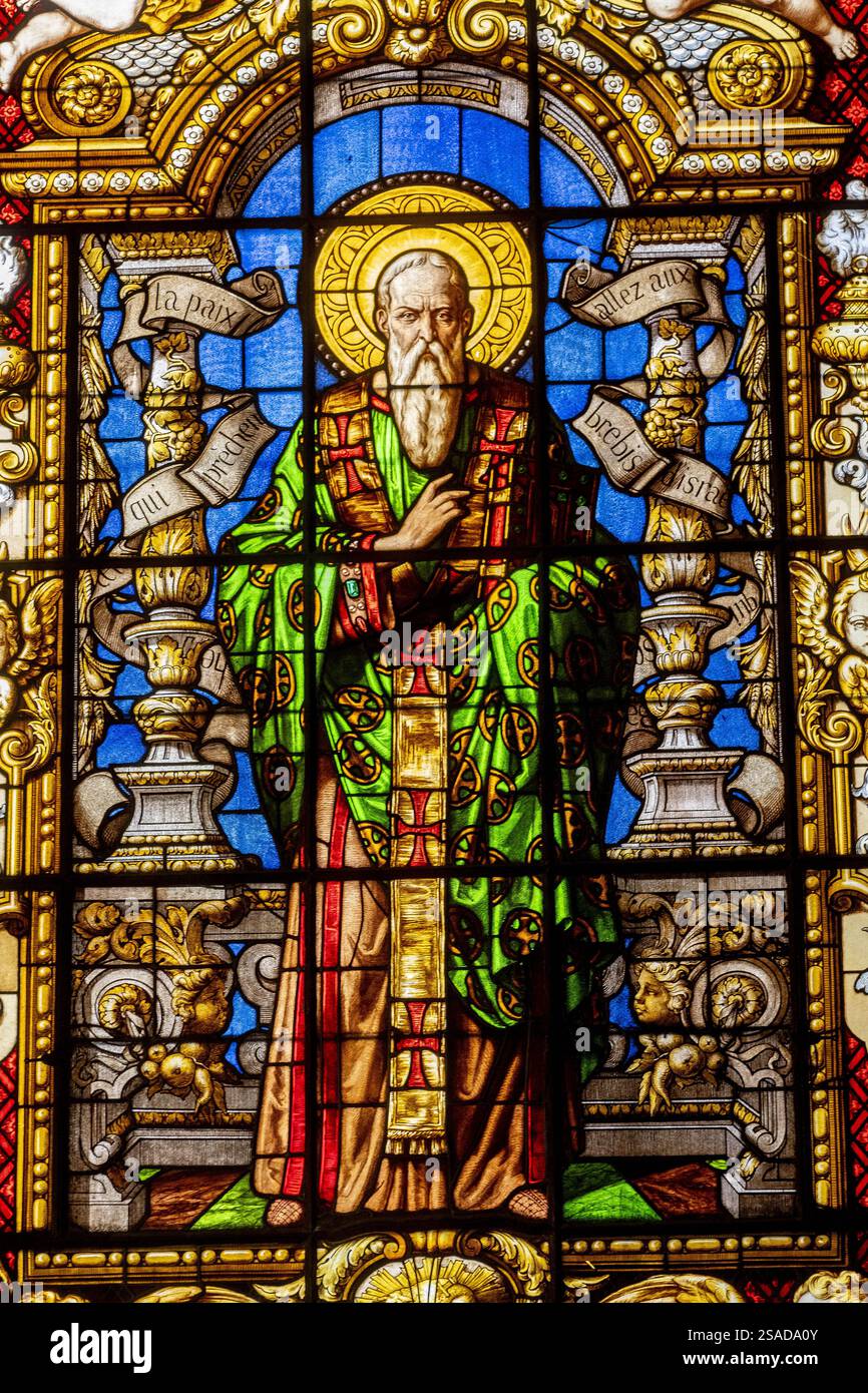 Saint Roch catholic church, Paris, France. Stained glass depicting ...