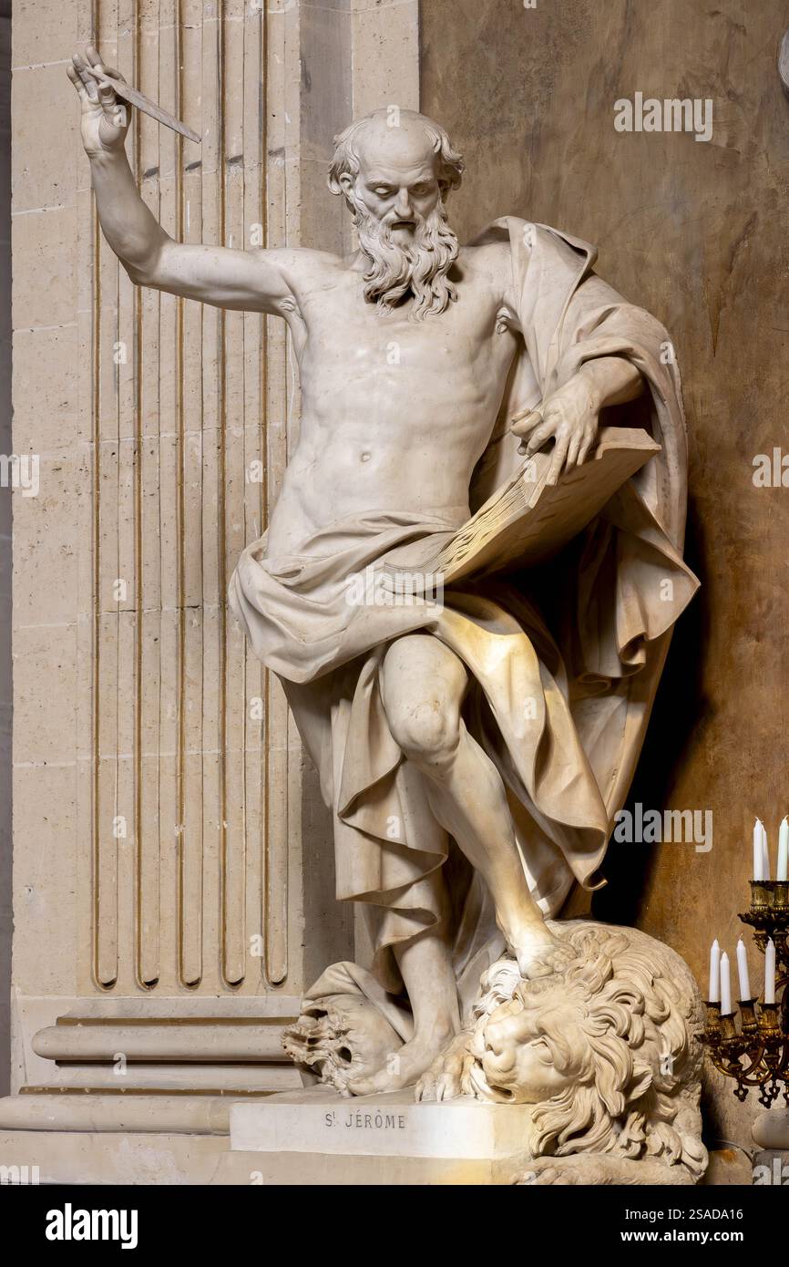 Saint Roch catholic church, Paris, France. Marble statue of Saint ...