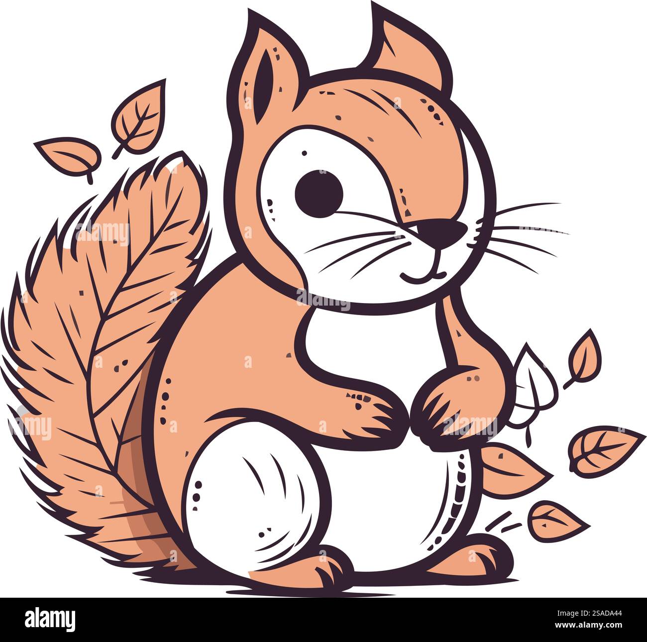 Cute squirrel sitting on the ground with autumn leaves. Vector ...