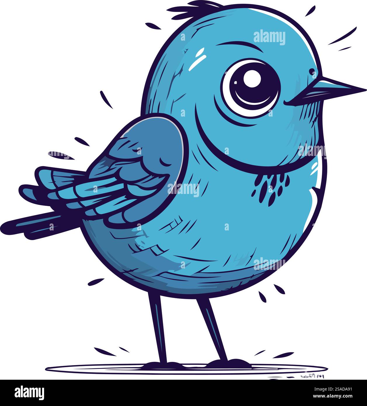 Cute blue bird with big eyes. Vector hand drawn illustration Stock ...