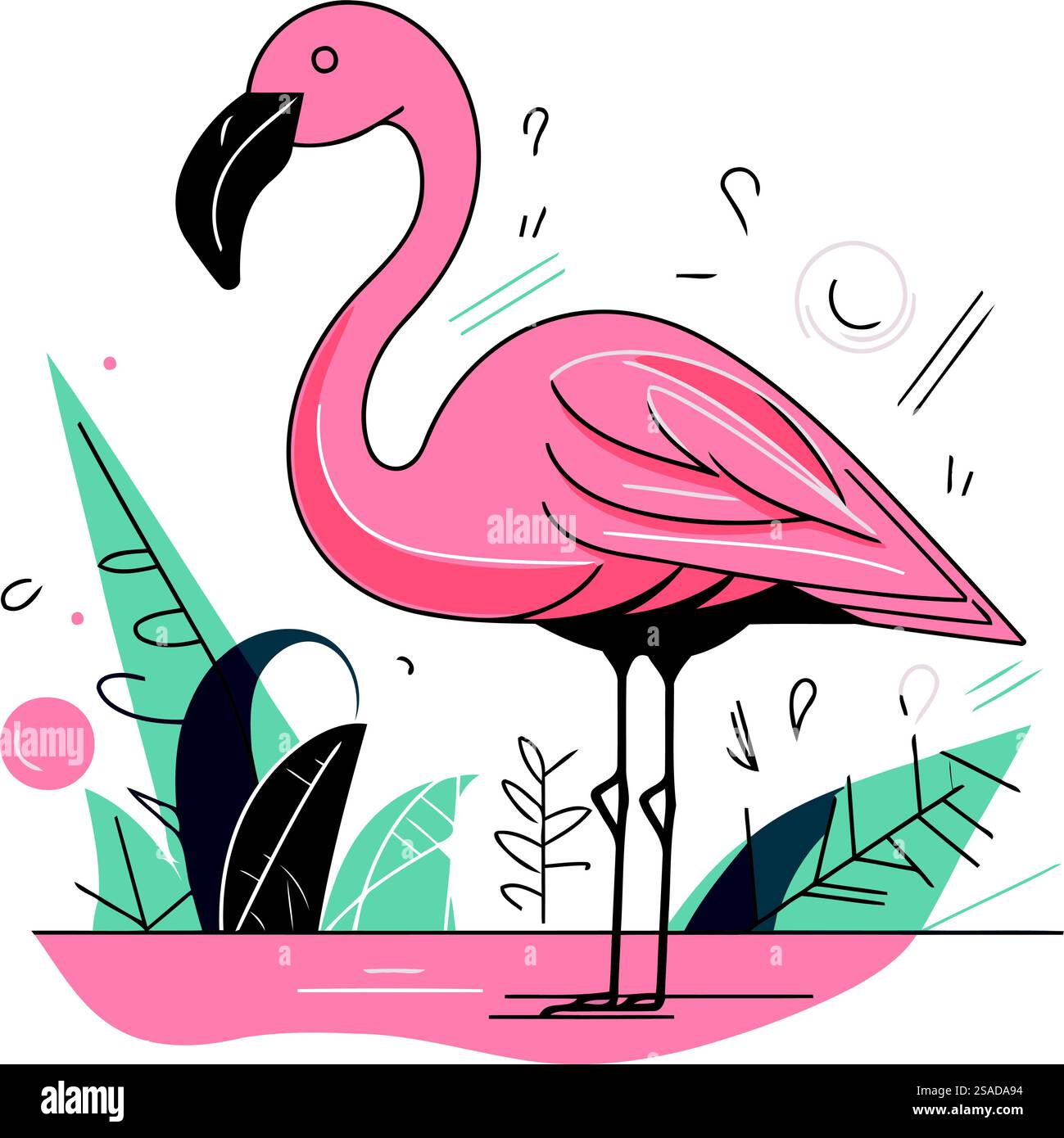 Flamingo. Hand drawn vector illustration in cartoon flat style Stock ...