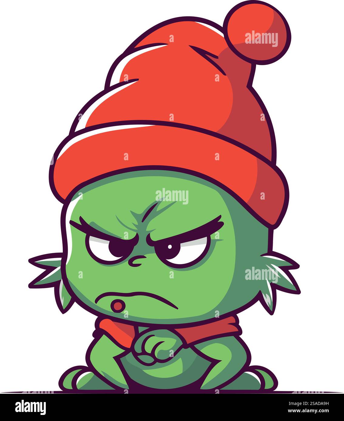 Cute cartoon monster in a Santa Claus hat. Vector illustration Stock ...