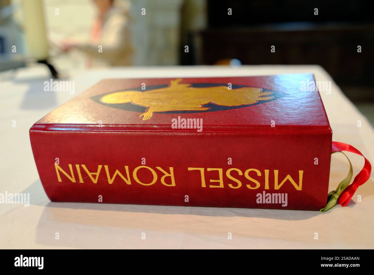 Roman Missal on the altar. Catholic Mass. Saint Sauveur. France Stock ...