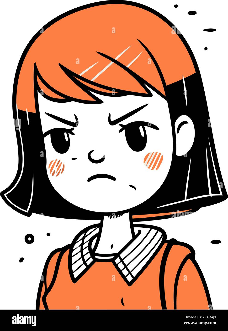 Angry little girl with sad expression. Vector illustration in cartoon ...