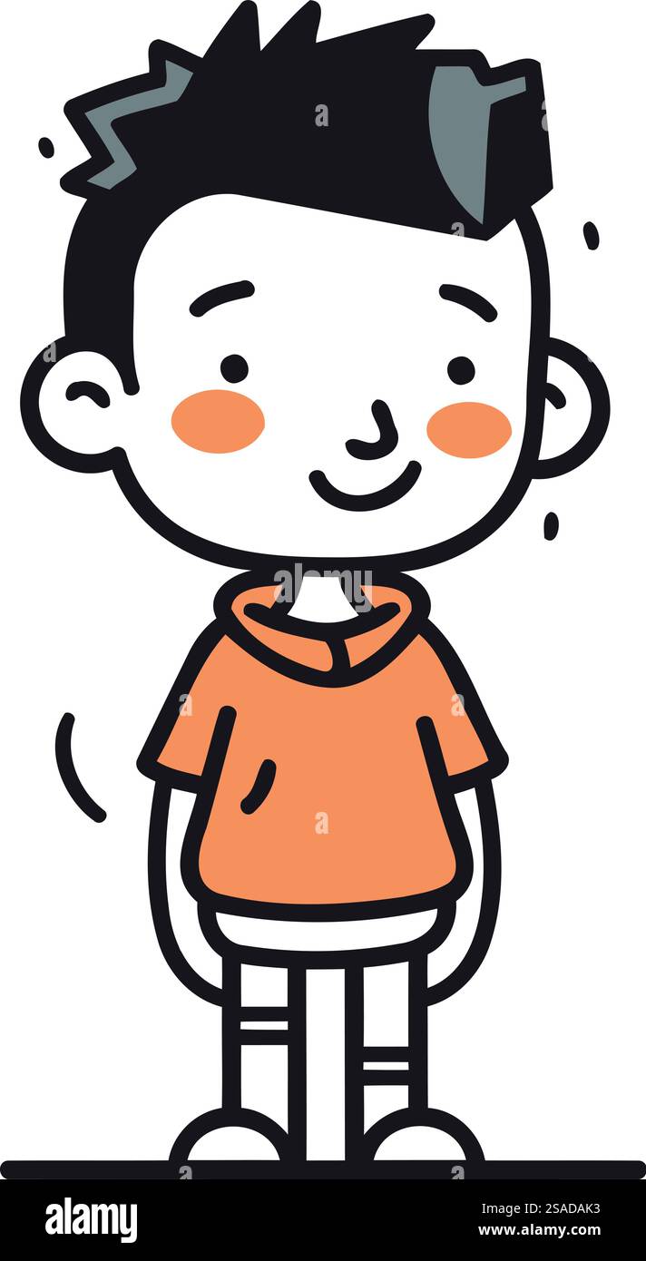Cute little boy cartoon character. Vector illustration in thin line ...