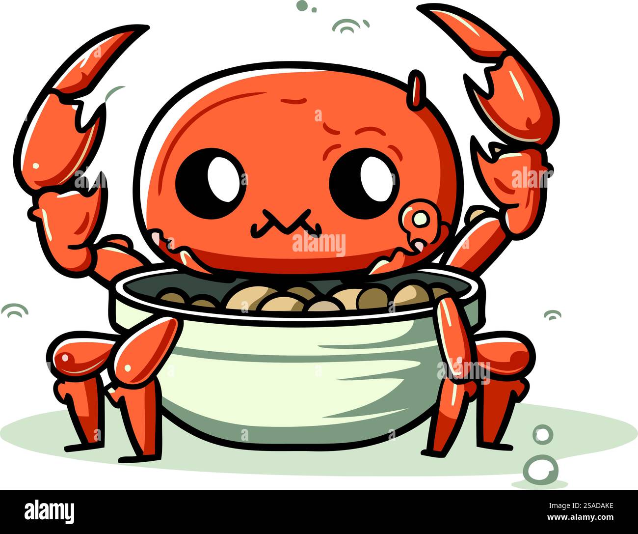 Cute cartoon crab character with bowl of food. Vector illustration ...
