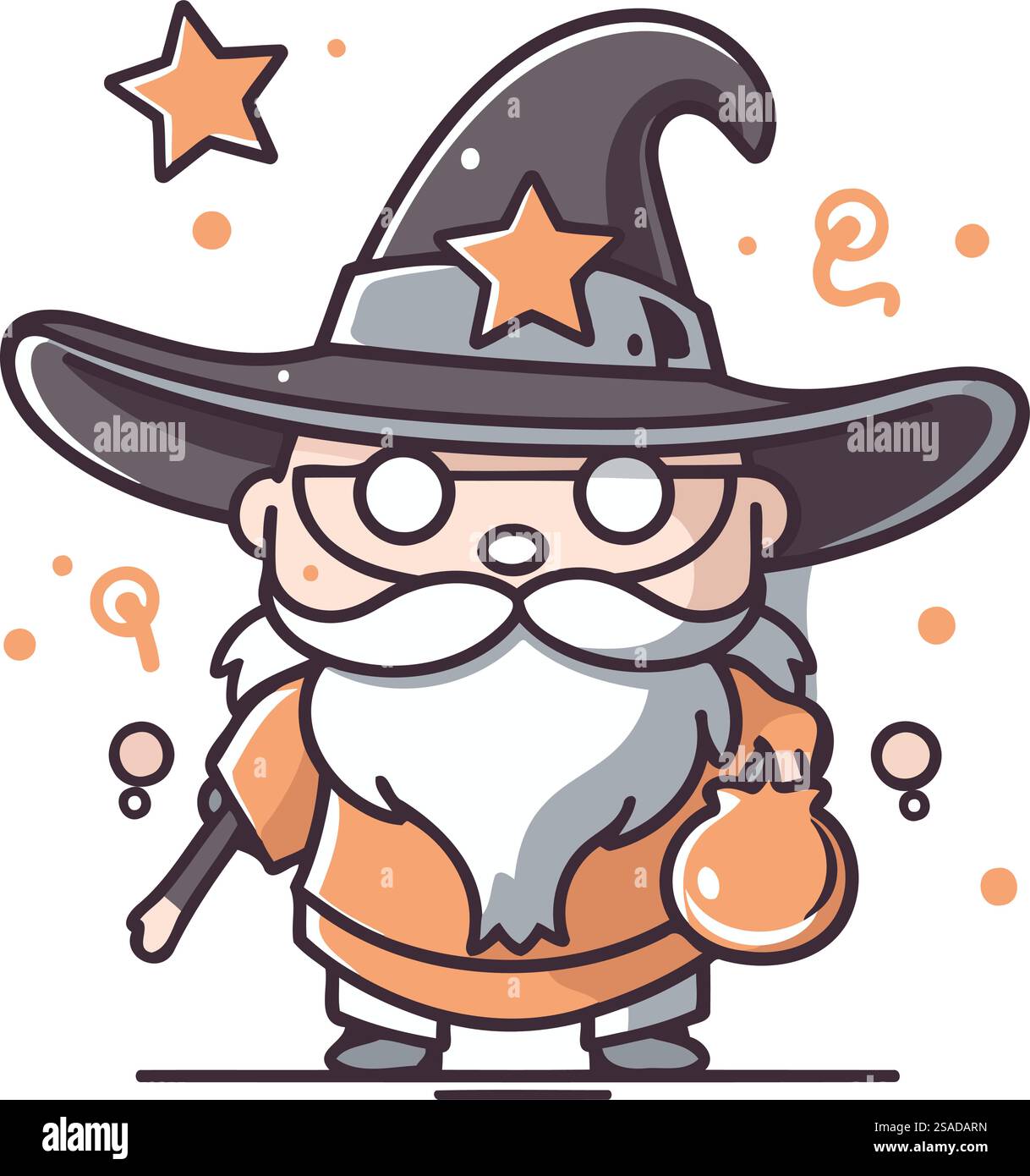 Wizard with magic wand and magic potion. Vector cartoon illustration ...