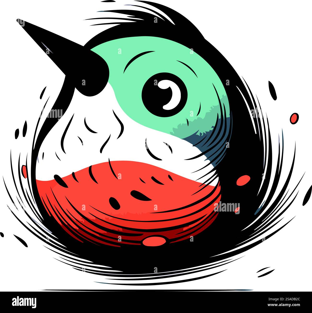 Hand drawn vector illustration of a cute bird in the form of a circle ...