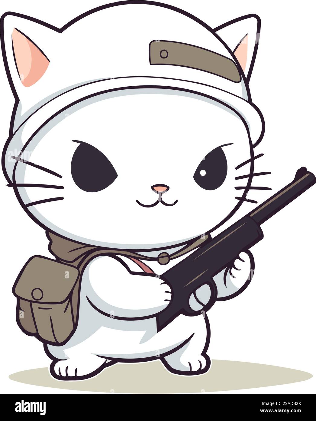 Illustration of a Cute Cartoon Cat with a Rifle in his Hand Stock ...