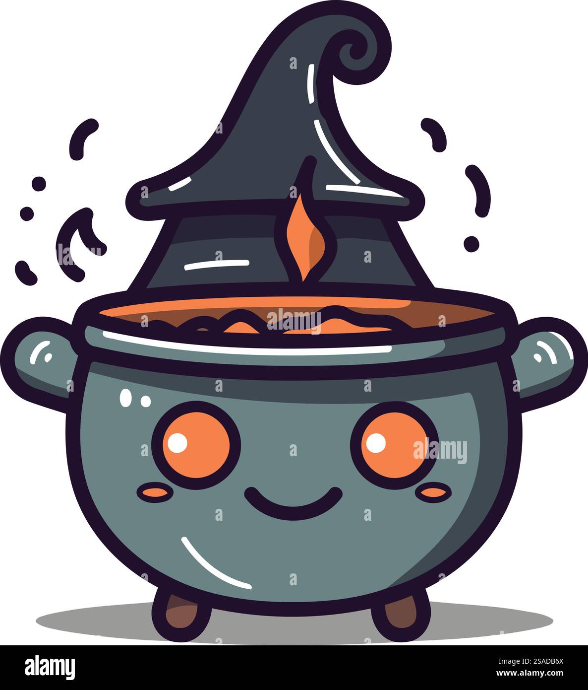 Halloween witch cauldron character cartoon vector illustration. Cute ...