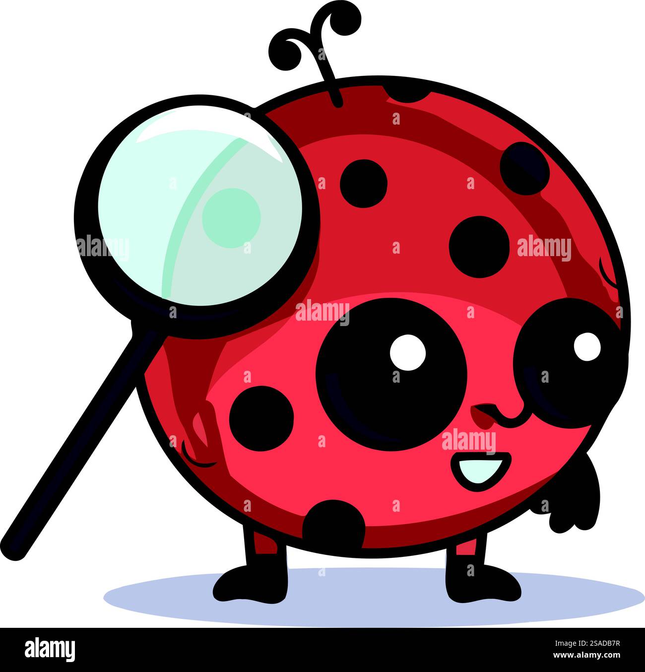 Ladybug with Magnifying Glass Cute Ladybird Cartoon Character Stock ...