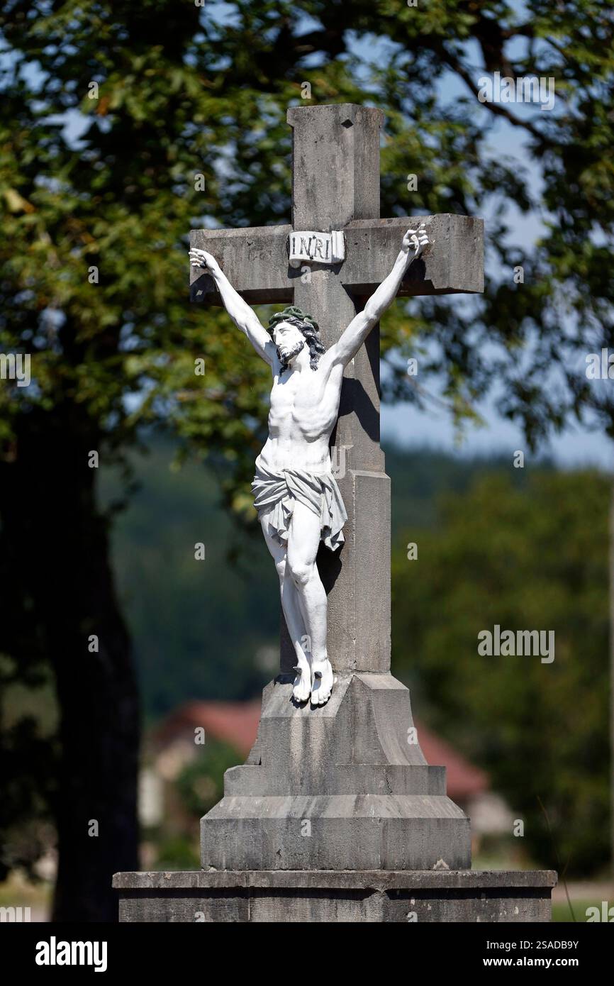 Calvary in the French countryside. Jesus on the cross. France Stock ...