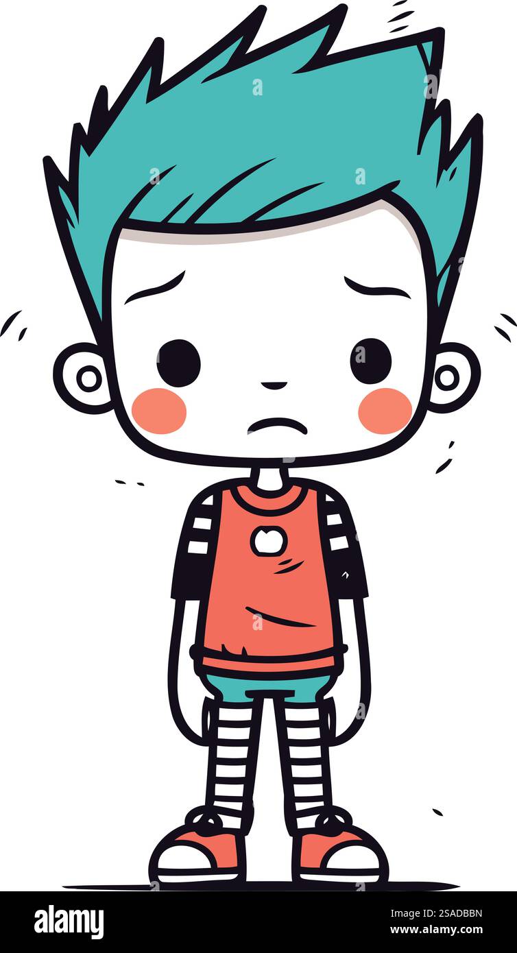 Angry little boy cartoon character. Vector illustration in sketch style ...