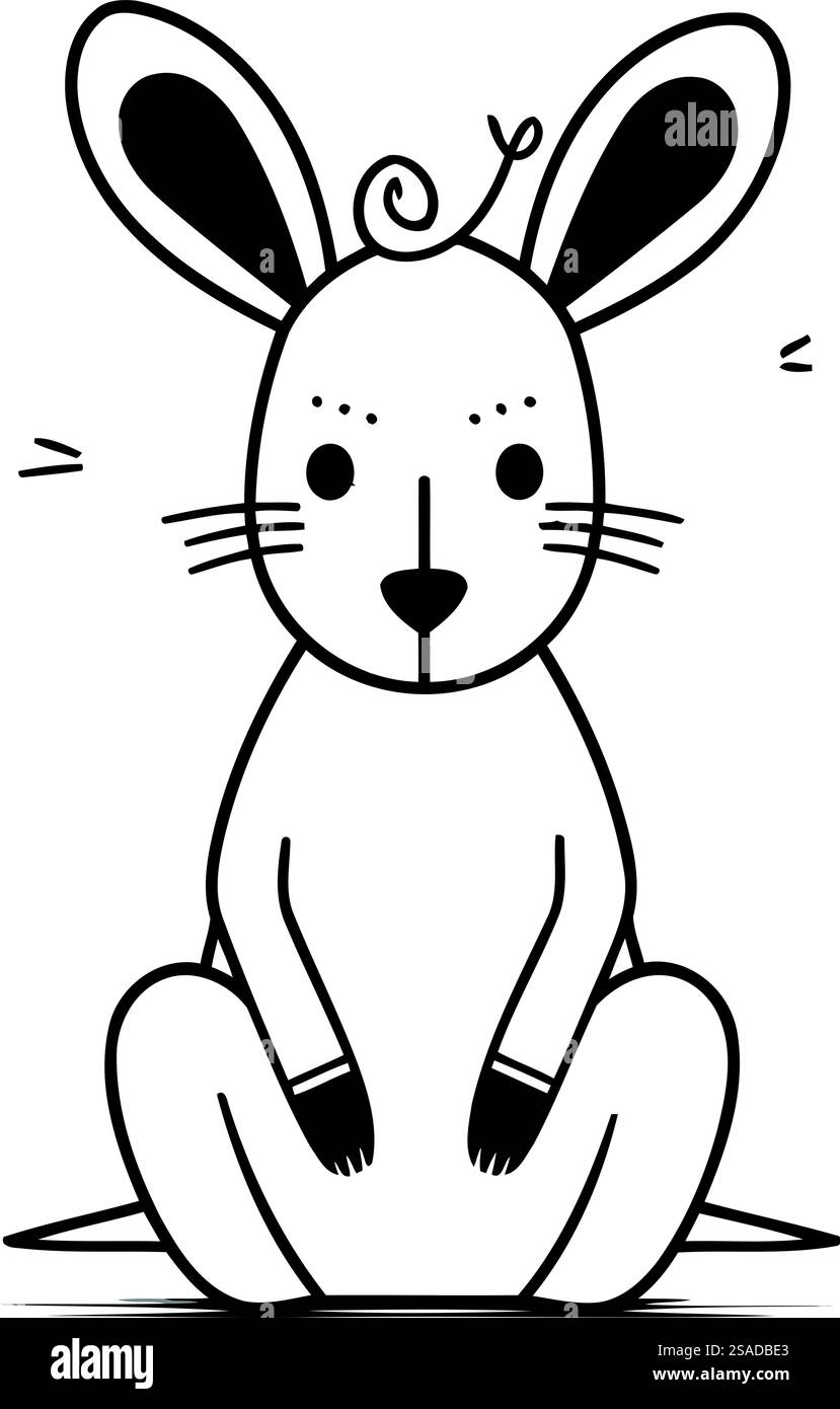 Cute cartoon kawaii bunny sitting on the ground. Vector illustration ...
