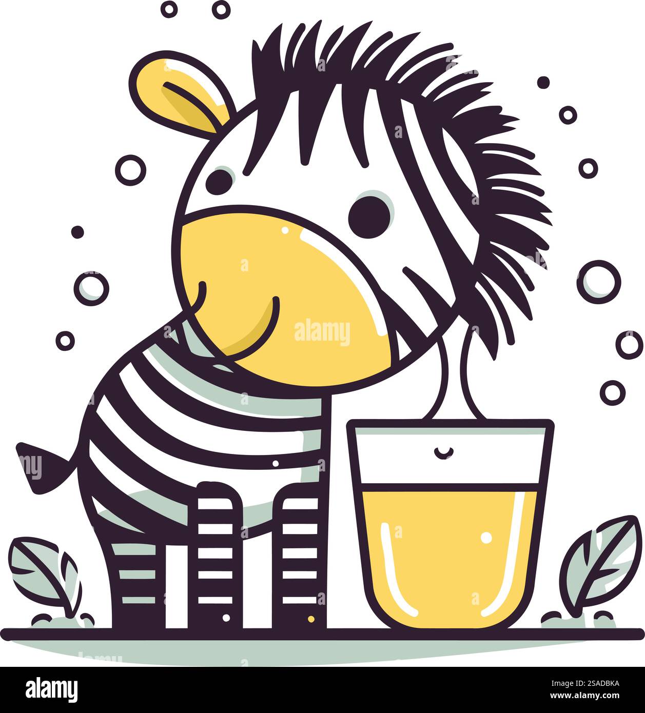 Zebra drinking juice in a glass. Vector illustration in cartoon style ...