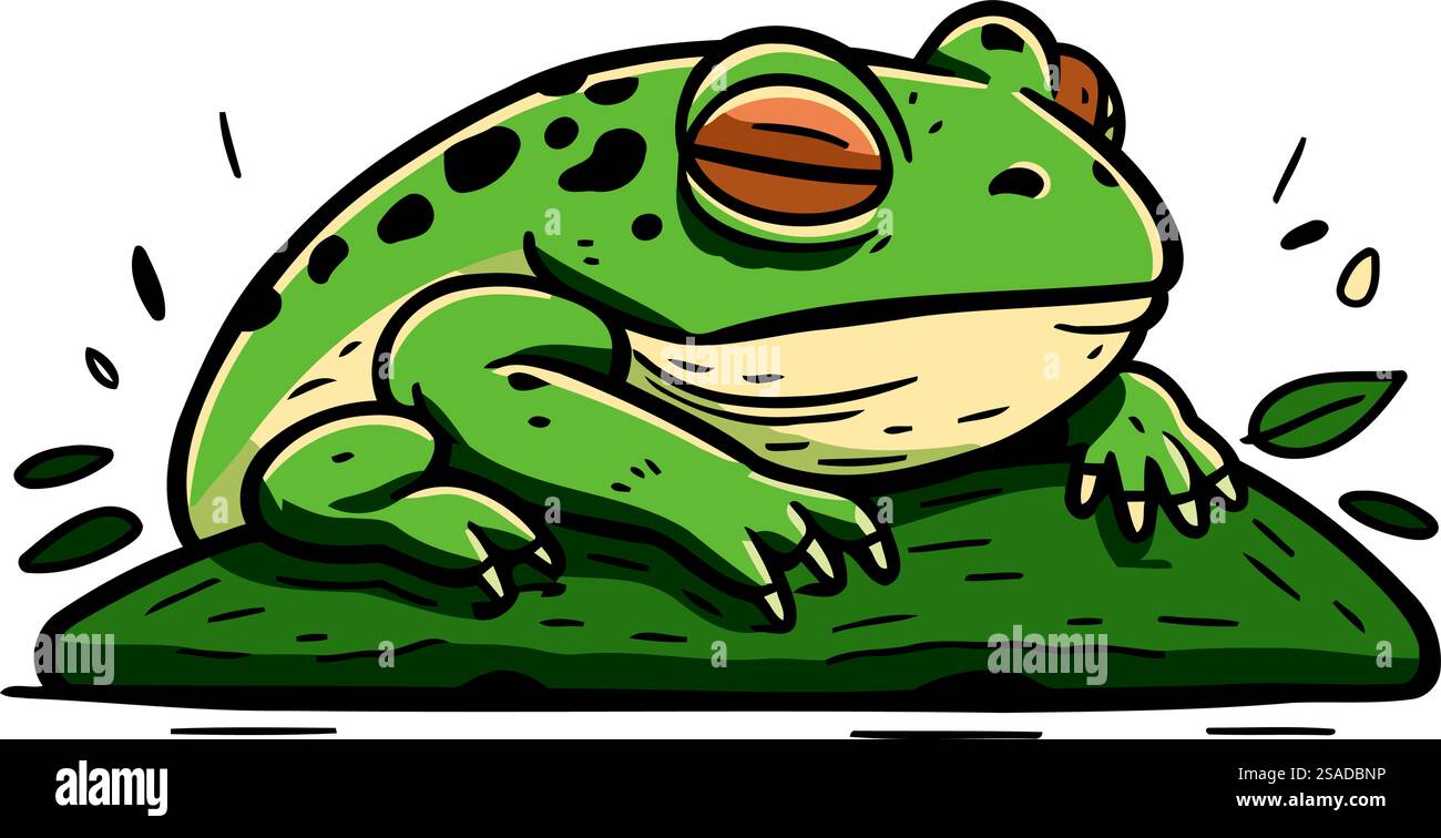 Frog sitting on a rock. Vector illustration of a cartoon frog Stock ...