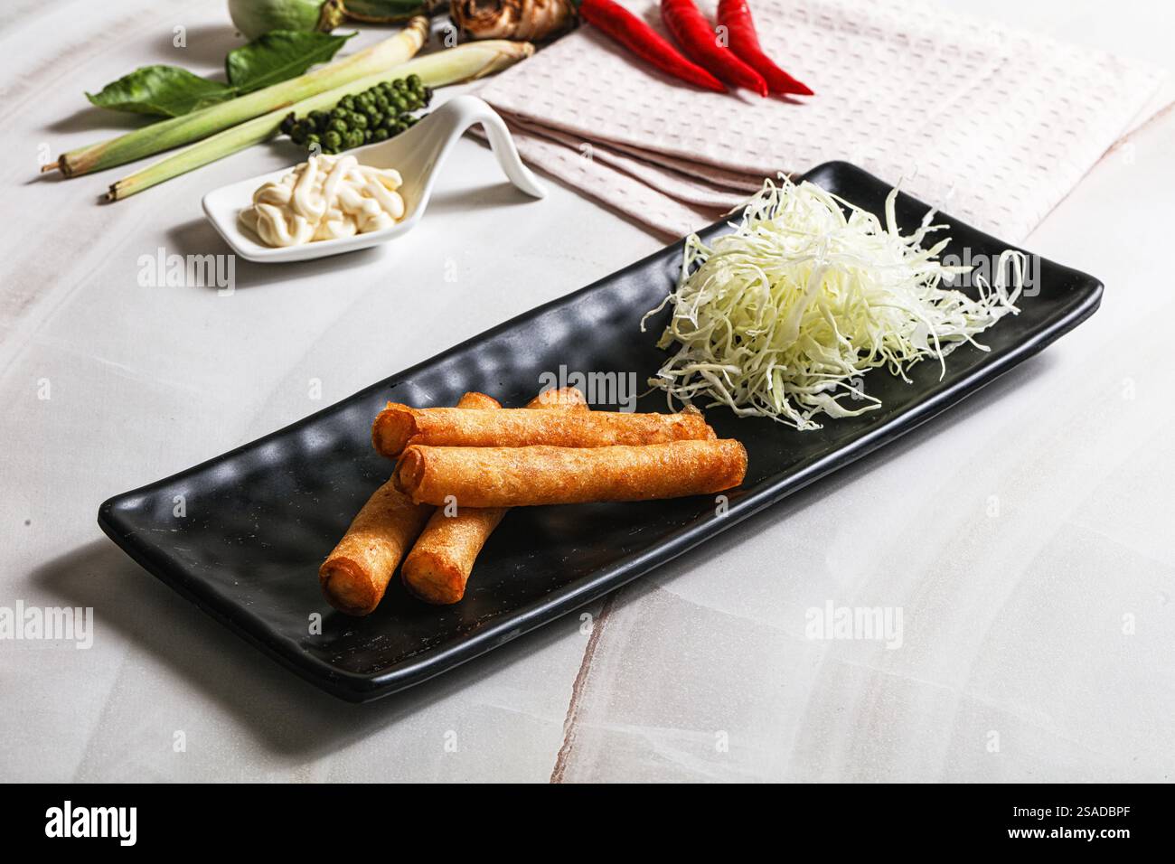 Fried spring roll with prawn and sauce Stock Photo - Alamy