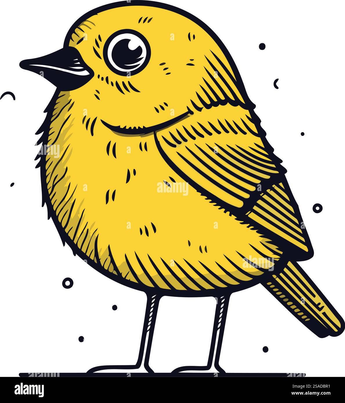 Cute little yellow bird. Hand drawn vector illustration in cartoon ...