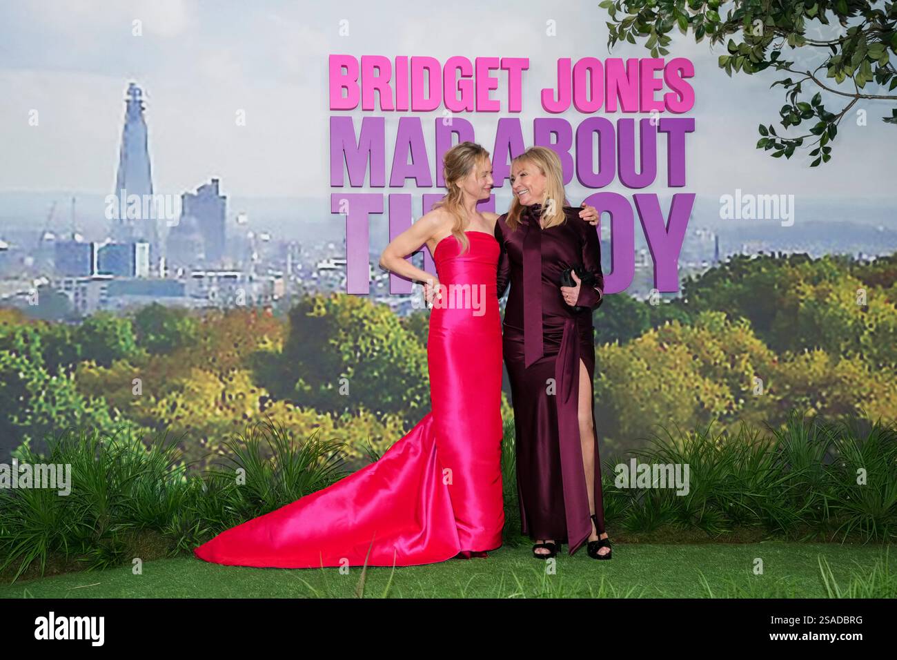 Renee Zellweger, left, and writer Helen Fielding pose for photographers upon arrival at the ...