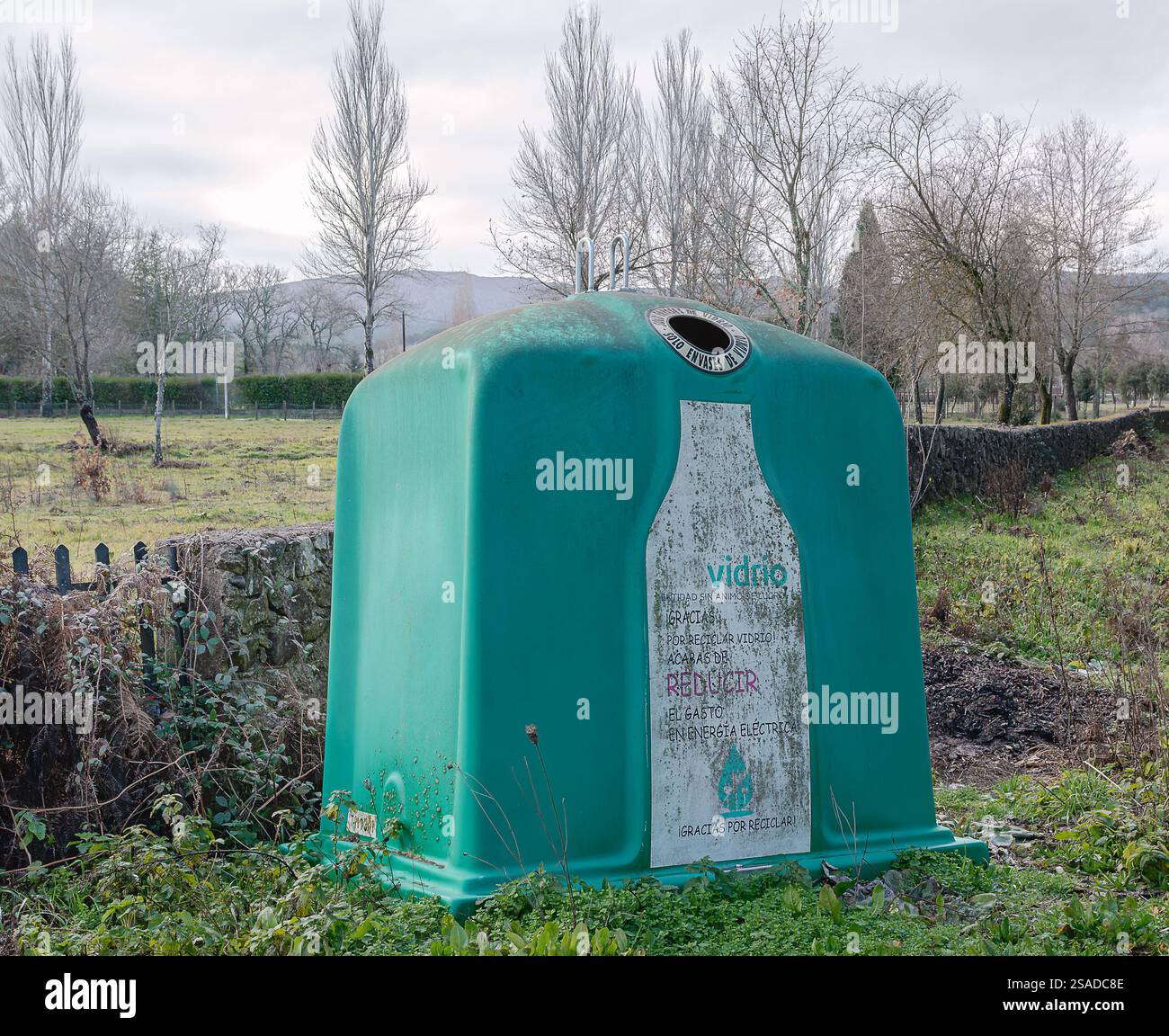 Glass recycling container in a rural town Stock Photo - Alamy